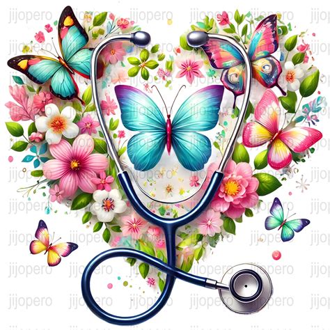 Nurse Png Butterfly Stethoscope Design Floral Medical Clipart