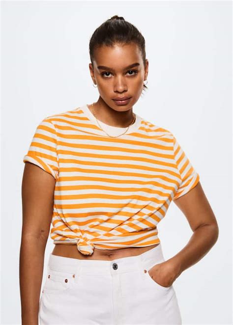 T Shirt Algodão Riscas Mulher Mango Portugal