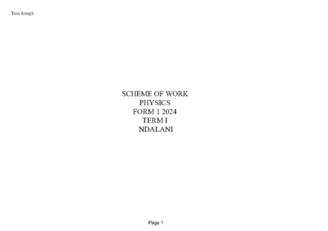 Schemes Of Work Physics Form 1 Term I Tom Joseph Scheme Of Work
