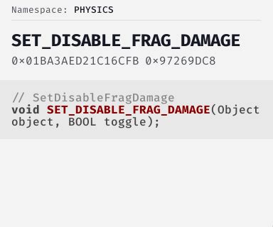 SetDisableFragDamage FiveM Natives Cfx Re Docs