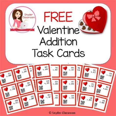 FREE Valentine Addition Task Cards QR Code Self Check NO PREP