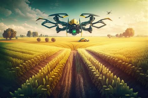 Premium Ai Image Agricultural Field With Crops And Agronomist Drone Flying Above