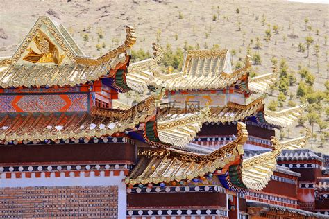 藏传佛教金顶建筑古寺高清摄影大图 千库网