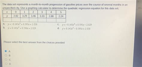 Solved The Data Set Represents A Month To Month Progression Of Gasoline Prices Over The Course