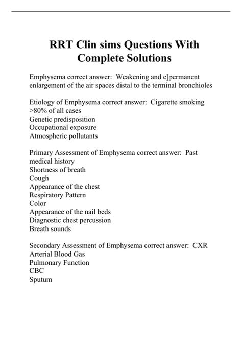 Rrt Clin Sims Questions With Complete Solutions Rrt Registered Respiratory Therapist Stuvia Us