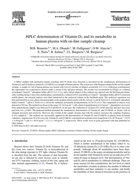 2004 Hplc Determination Of Vitamin D3 And Its Metabolite In Pdf