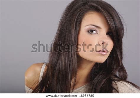 Portrait Beautiful Smiling Sexy Woman Grey Stock Photo Shutterstock