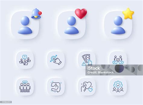 Teamwork Question Employees Group And Hold Heart Line Icons For Web App Printing Vector Stock