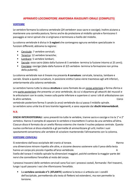Apparato Locomotore Anatomia Riassunto Completo APPARATO LOCOMOTORE ANATOMIA RIASSUNTI