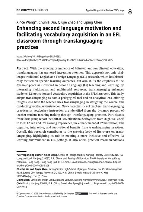 Pdf Enhancing Second Language Motivation And Facilitating Vocabulary Acquisition In An Efl