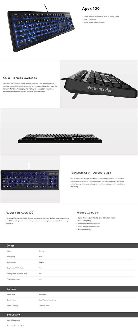 Steelseries Apex 100 Blue Led Gaming Keyboard