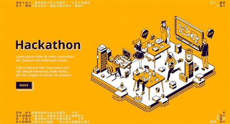 free vector online hackathon isometric landing page banner