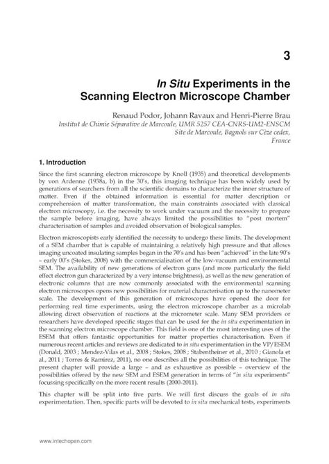 Pdf In Situ Experiments In The Scanning Electron Microscope