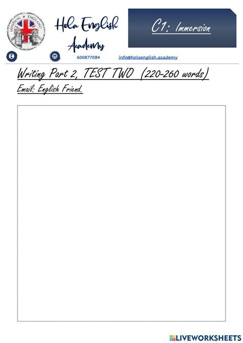 C1 Writing Part 2 Email Worksheet Live Worksheets