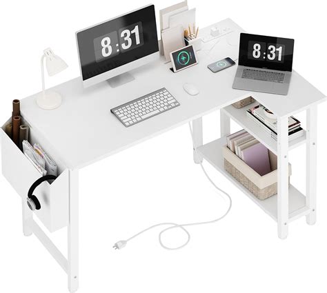 Lufeiya Weißer L Förmiger Computertisch Mit Steckdosenablagen 101 6 Cm
