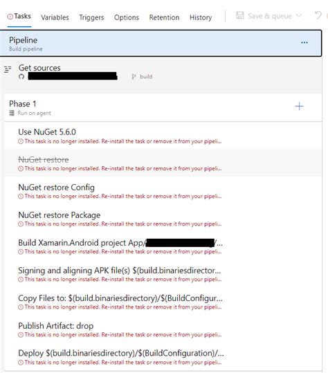 azure dev ops pipeline this task is no longer installed error
