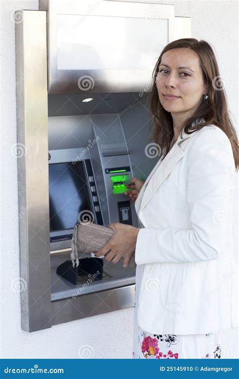 Woman Inserts Card In The ATM Stock Photo Image Of Card Female 25145910