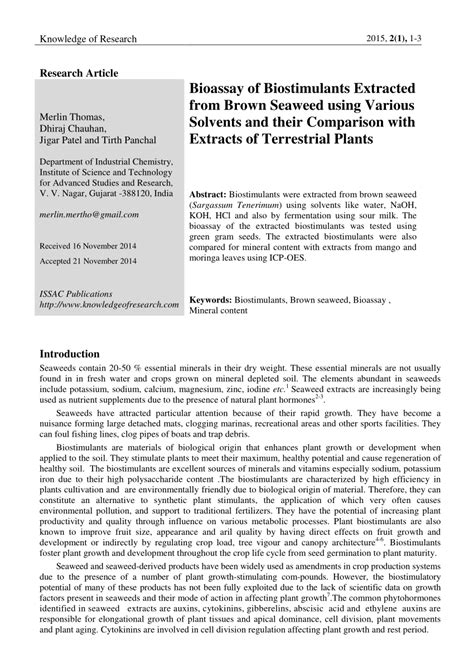 Pdf Bioassay Of Biostimulants Extracted From Brown Seaweed Using