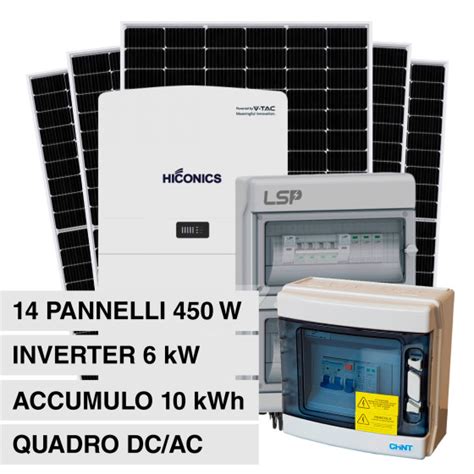 14 Pannelli Solari Inverter Monofase 6kw Accumulo Quadri Dcac