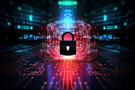 Cybersecurity Concept Padlock Circuit Board Data Center Stock Image