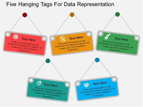 Five Hanging Tags For Data Representation Flat Powerpoint Design