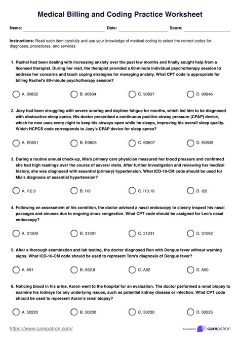 Medical Coding And Billing Practice Sheets