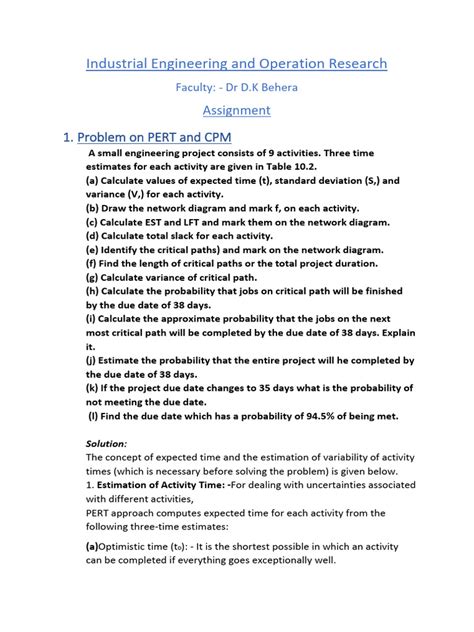 Industrial Engineering And Operation Research Pdf Variance