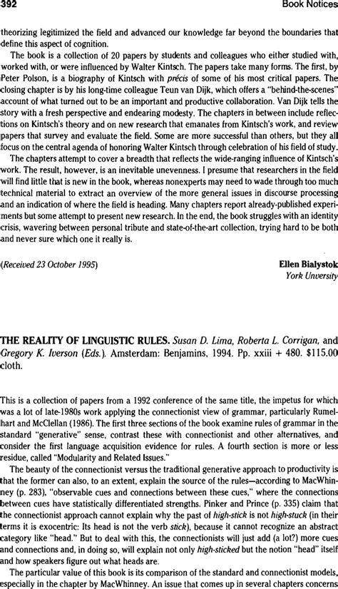 The Reality Of Linguistic Rules Susan D Lima Roberta L Corrigan