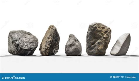 Six Different Sizes Of Rocks On White Background In Rtx Style Of