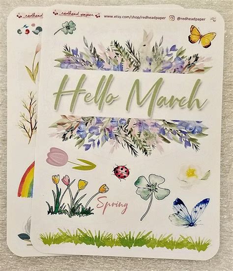 March Decorative Stickers For Dot Journal Or Scrapbooking Etsy