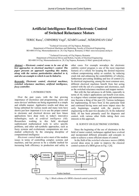 Pdf Artificial Intelligence Based Electronic Control Of Switched Reluctance Motors