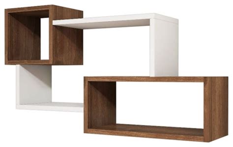 36 Inch Staggered Floating Wall Shelf With 3 Open Compartments Brown