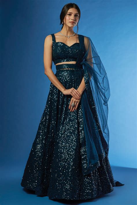 Teal Organza Embroidered Wedding Lehenga Set By Angad Singh At Pernias