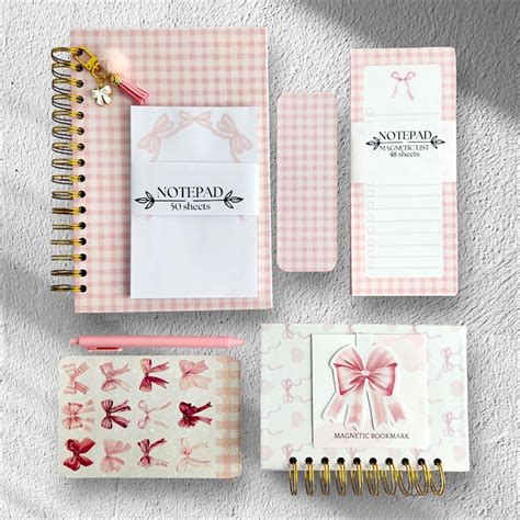 Blushing Bows Collection T Bundle Notebooks Bookmarks Stickers And Notepads Etsy