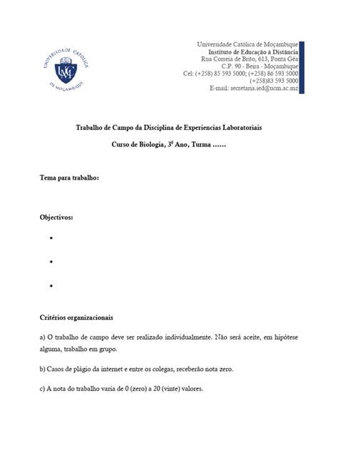 Trabalho De Campo Exp Lab Ii 2024 Pdf