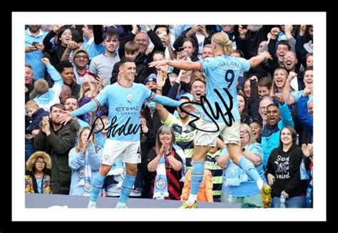 Erling Haaland And Phil Foden Manchester City Autographed Signed