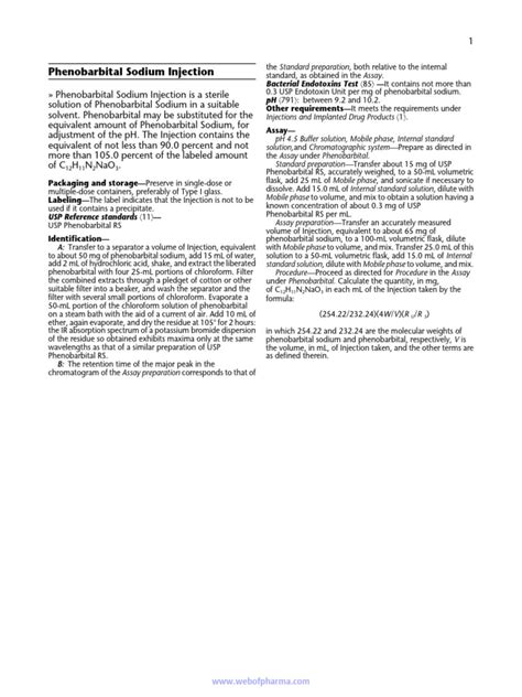 Phenobarbital Sodium Injection Monograph Pdf Sodium Volume