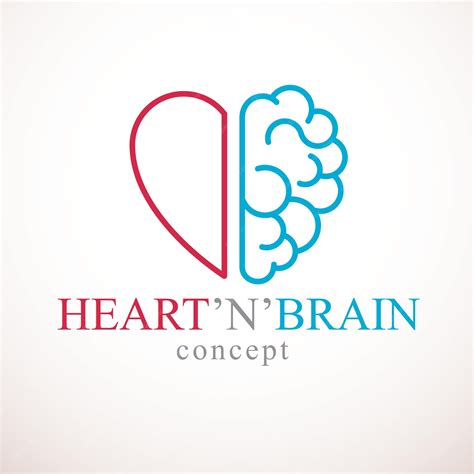 심장과 뇌 개념 감정과 이성적 사고 사이의 갈등 팀워크와 영혼과 지능 사이의 균형 벡터 로고 또는 아이콘 디자인입니다