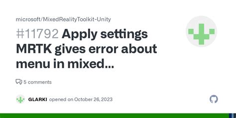 Apply Settings Mrtk Gives Error About Menu In Mixed Realityproject