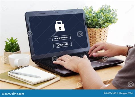 Man Typing Password On Labtop Screen Background Cyber Security Stock