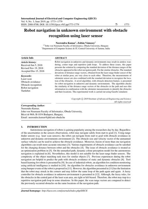 Pdf Robot Navigation In Unknown Environment With Obstacle Recognition