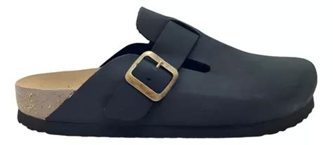 Zueco Tipo Birk Sandalia Mujer Cuero Vacuno Hebilla Negro