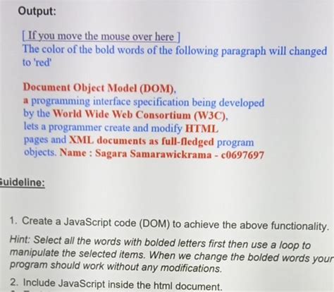 Solved 1 Document Object Model Dom Create The Following
