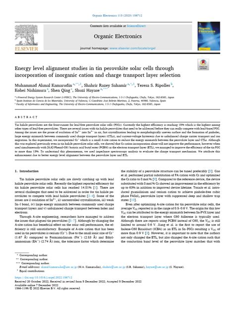 Energy Level Alignment Studies In Tin Perovskite Solar Cells Through
