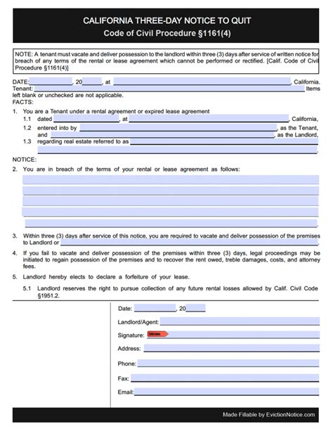 Free California 3 Day Notice To Quit Illegal Activity Pdf