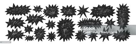 손으로 그린 별 또는 크레용 분필 또는 파스텔 질감의 레이블 집합입니다 아이들을 위한 재미있는 요소 블랙 벡터 일러스트 레이 션