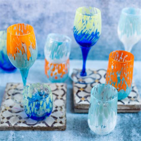 Nuvola Orange And Light Blue Wine Glass Vietri
