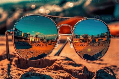 Reflection In The Sunglasses Shows Sea Beach Summer Concept