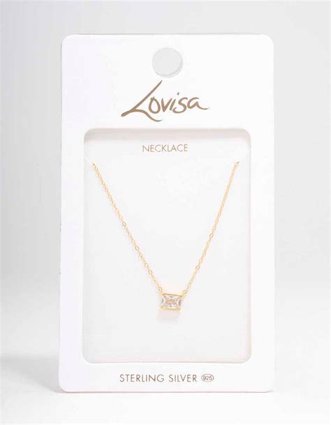 Gold Plated Sterling Silver Emerald Cut Pendant Necklace Lovisa