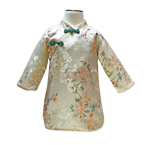 Girls Long Sleeve Printed A Line Qipao Light Gold Pearl River Mart